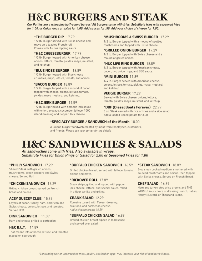 Our Menu – Horse & Cow | Pub & Grill