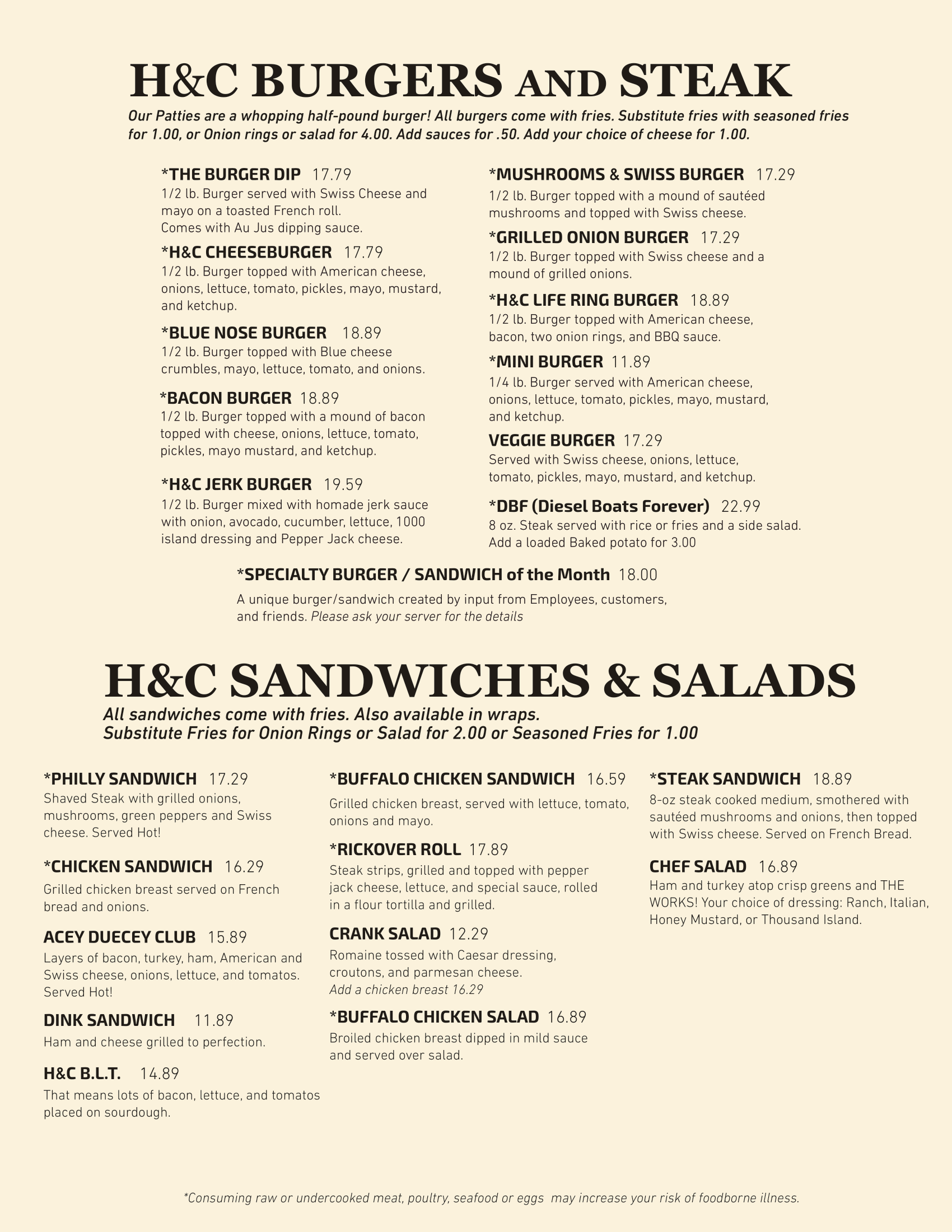 Our Menu – Horse & Cow | Pub & Grill